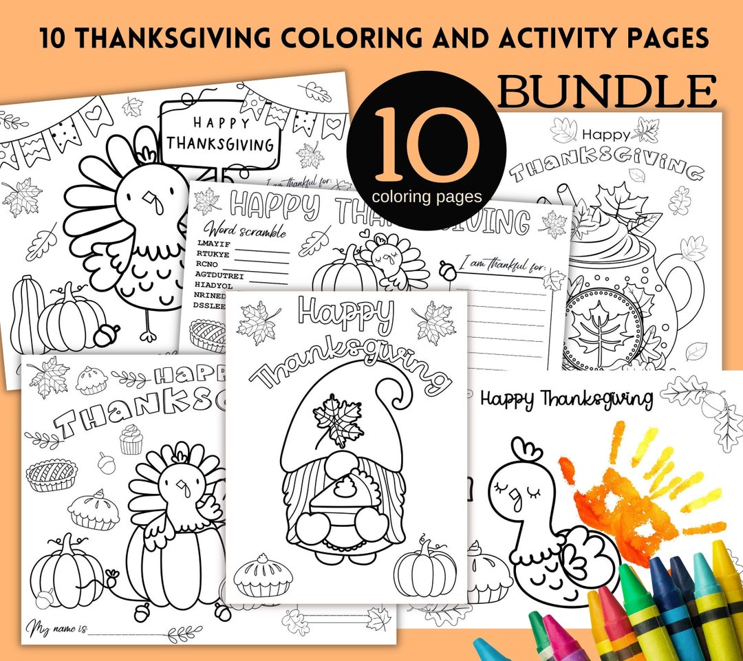 Kids Thanksgiving Printable Activity and Coloring Pages Pack of 10 ...