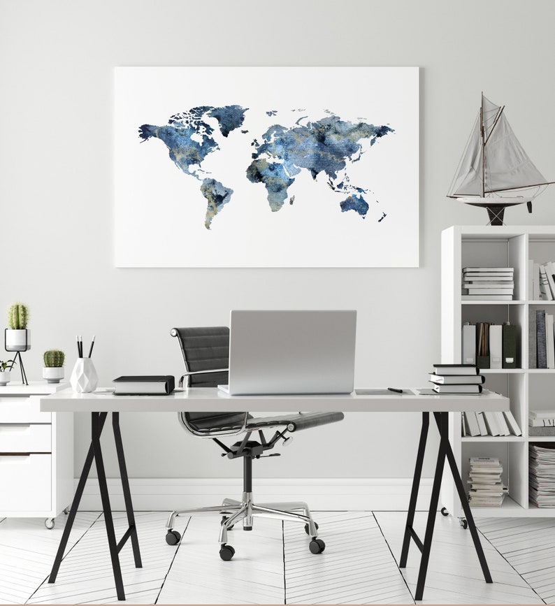 Instant Download Navy Blue and Gold World Map Print. Abstract - Etsy