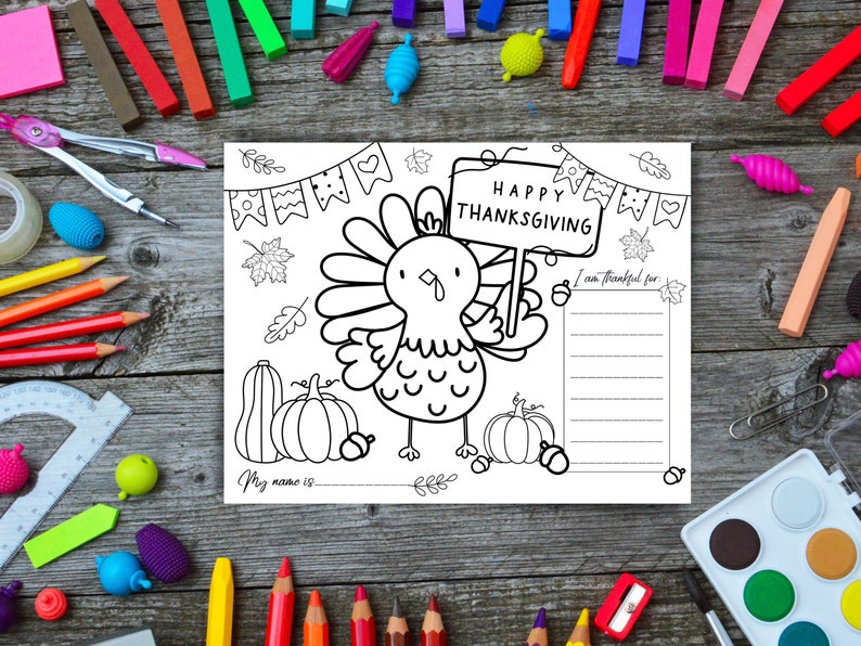 Printable Thanksgiving Coloring Placemat for Kids. Turkey - Etsy