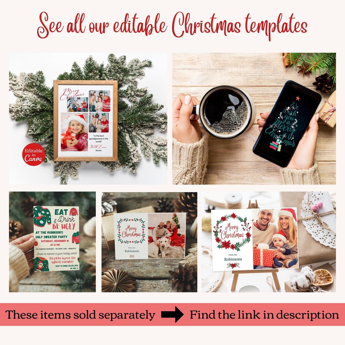 Editable Christmas Video Card Template. Editable Canva | Etsy
