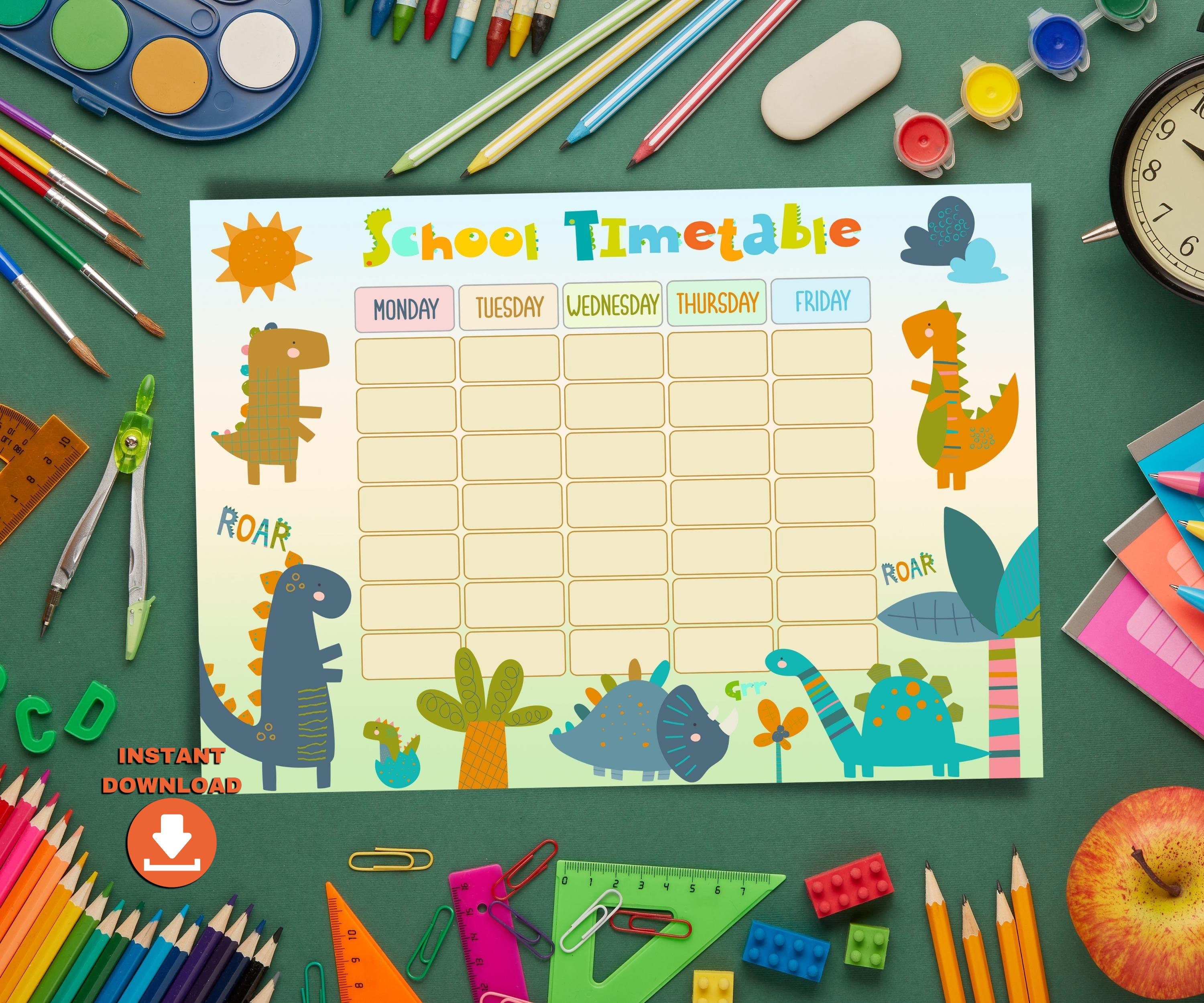 Dinosaur School Timetable: Printable Kids Class Schedule (digital ...