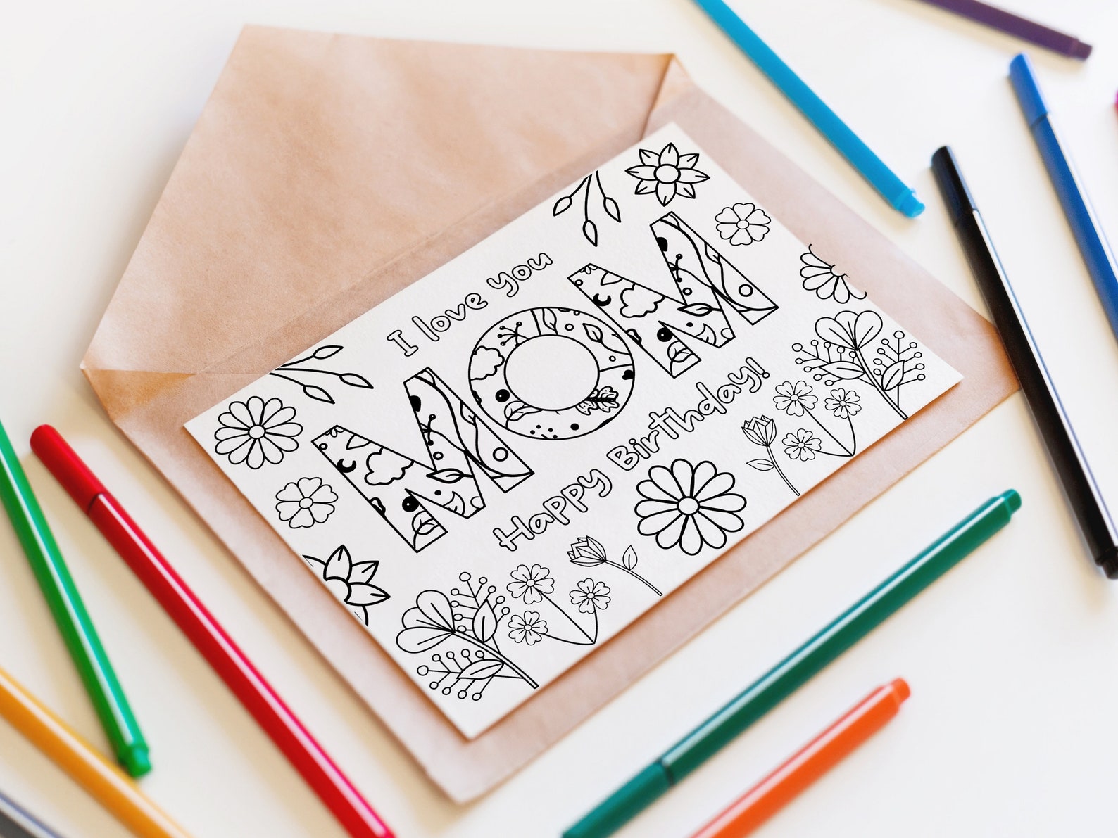 Printable Coloring Birthday Card for Mom. Cute Mom Birthday | Etsy