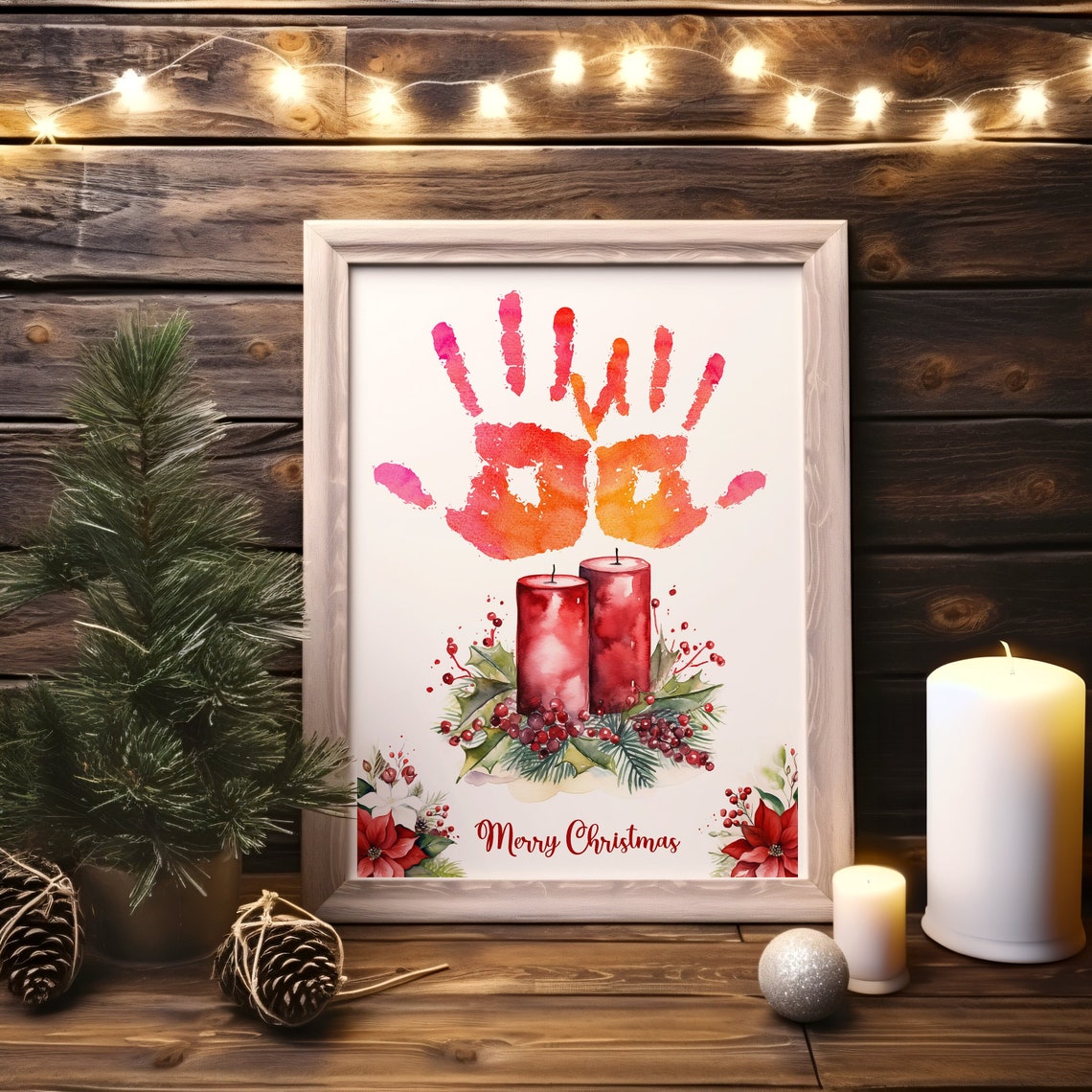 Christmas Candle Handprint Art Kids Keepsake Gift Digital Download DIY ...