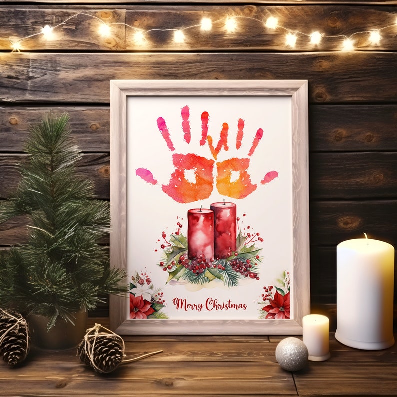 Christmas Candle Handprint Art Kids Keepsake Gift Digital Download DIY ...