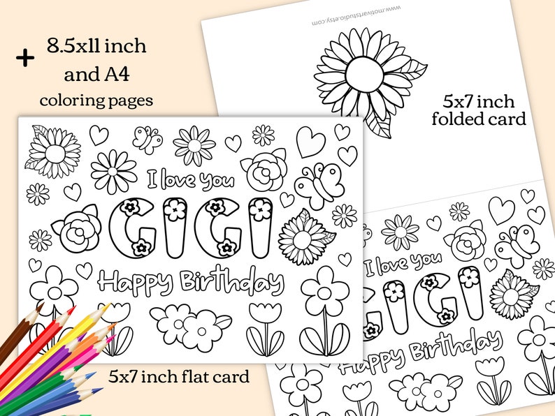 Printable Coloring Birthday Card for Gigi. Instant Download - Etsy