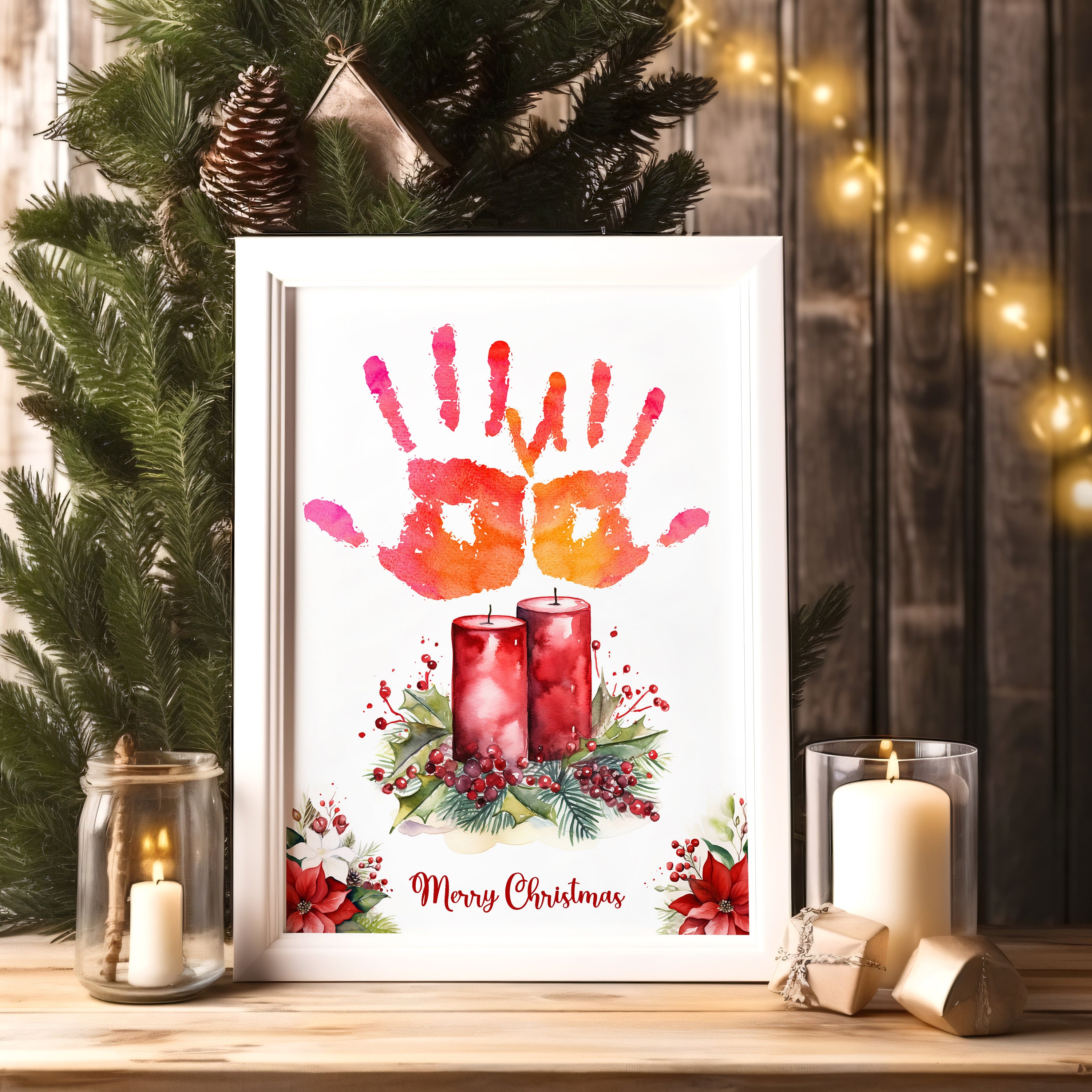 Christmas Candle Handprint Art Kids Keepsake Gift Digital Download DIY ...