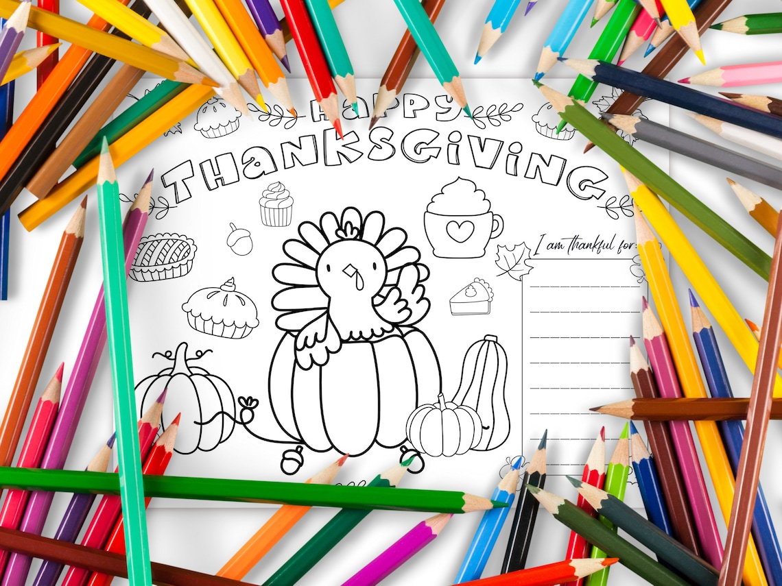 Printable Thanksgiving Coloring Placemat for Kids. Turkey | Etsy