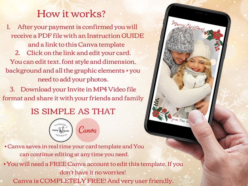 Editable Christmas Video Card Template. Editable Canva | Etsy