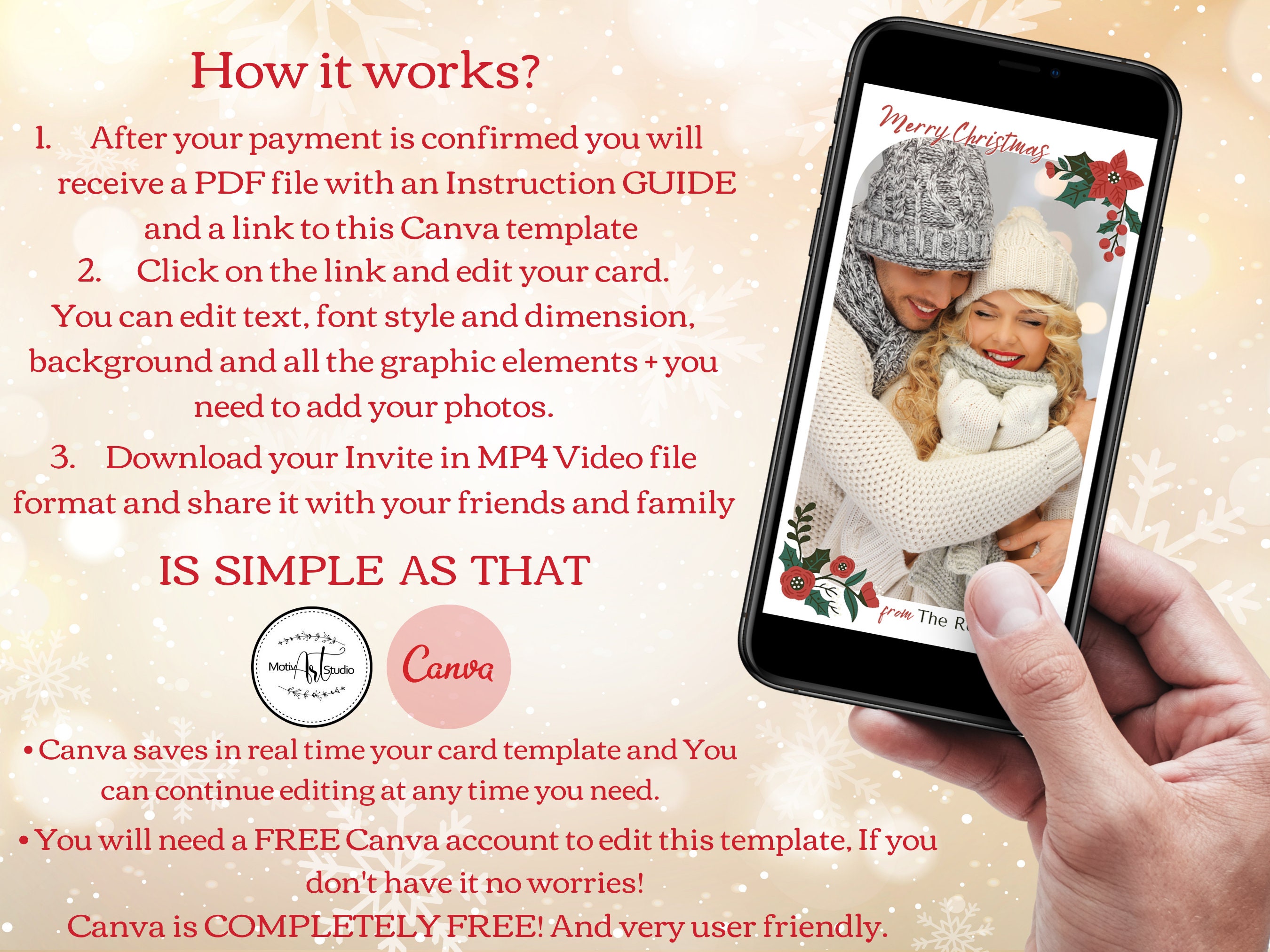 Editable Christmas Video Card Template. Editable Canva Christmas Photo ...