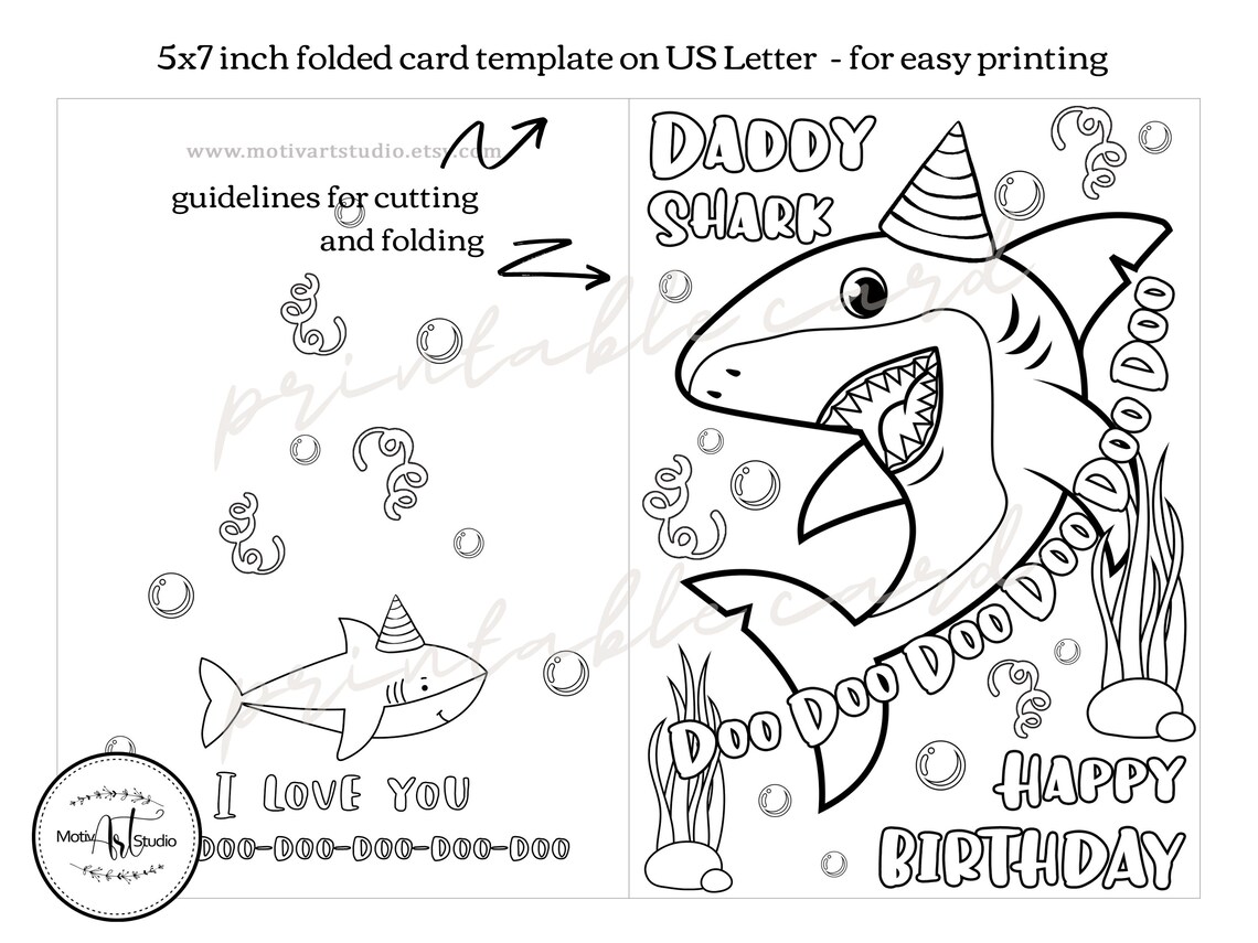 Daddy Shark Printable Birthday Coloring Card for Kids. Funny - Etsy Canada
