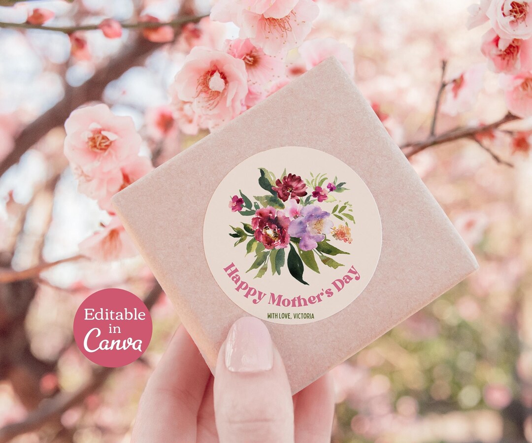 Printable Mother's Day Circle Sticker Gift Tag Template. Editable ...