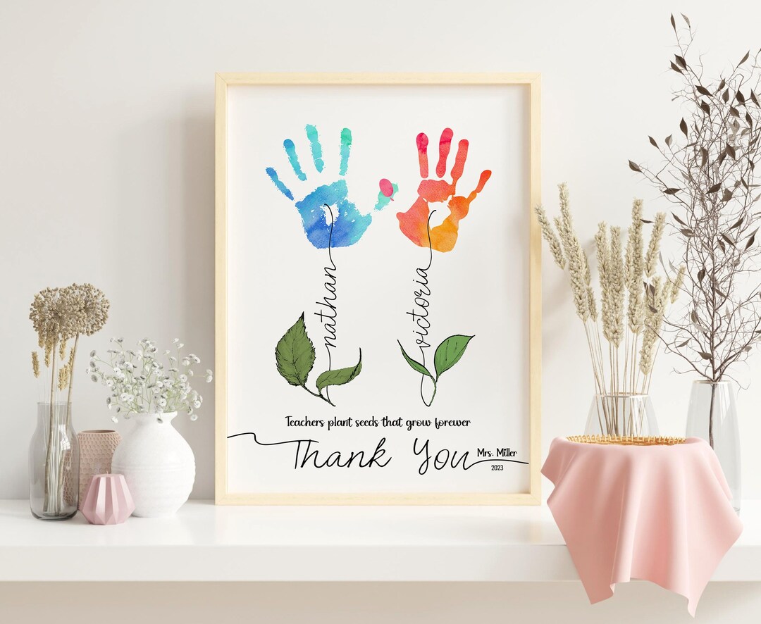 Personalized Teacher Appreciation Gift Handprint Art. Custom Teacher ...