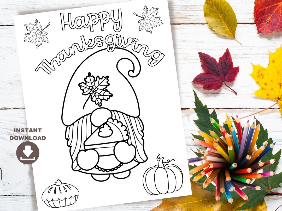 Thanksgiving Gnome Coloring Card for Kids. Printable - Etsy