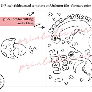 Dinosaur Birthday Coloring Card for Mom. Funny Mothers Day Card for ...