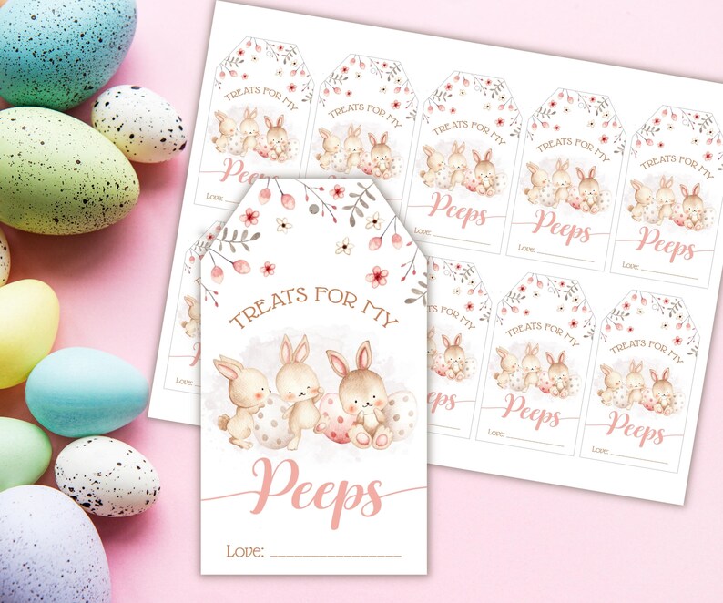 Set of 3 Printable Easter Gift Tags With Cute Easter Peeps | Etsy