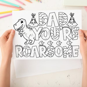 Dinosaur Birthday Coloring Card for Dad. Funny Father's Day Card for ...