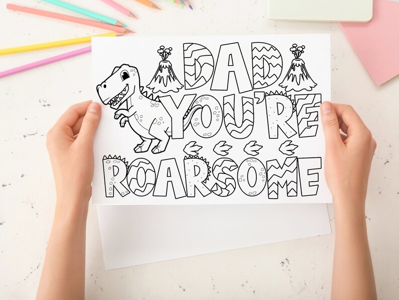Dinosaur Birthday Coloring Card for Dad. Funny Father's - Etsy