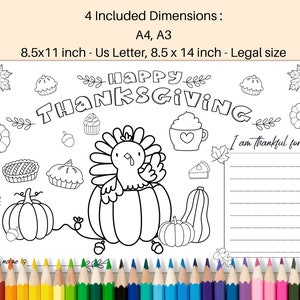 Printable Thanksgiving Coloring Placemat for Kids. Turkey Coloring ...