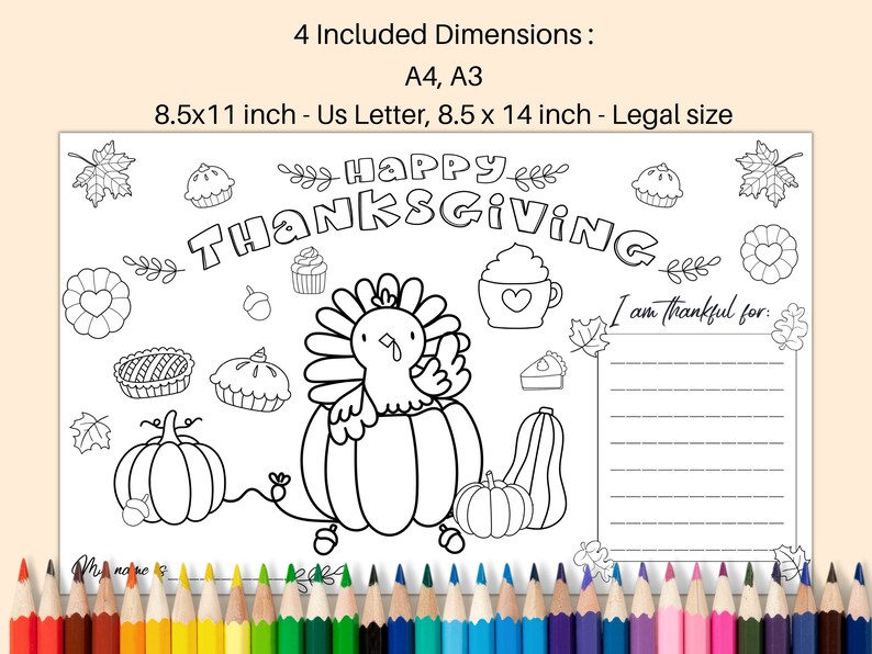 Printable Thanksgiving Coloring Placemat for Kids. Turkey - Etsy