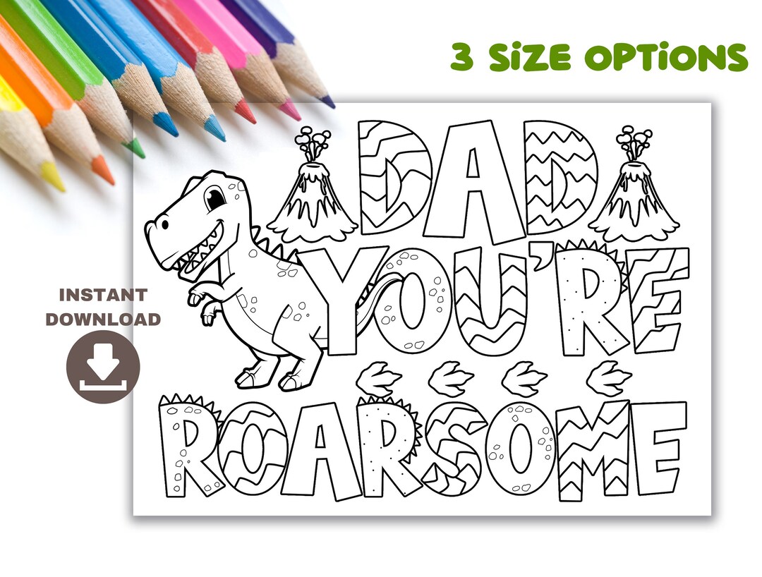 Dinosaur Birthday Coloring Card for Dad. Funny Father's Day Card for ...