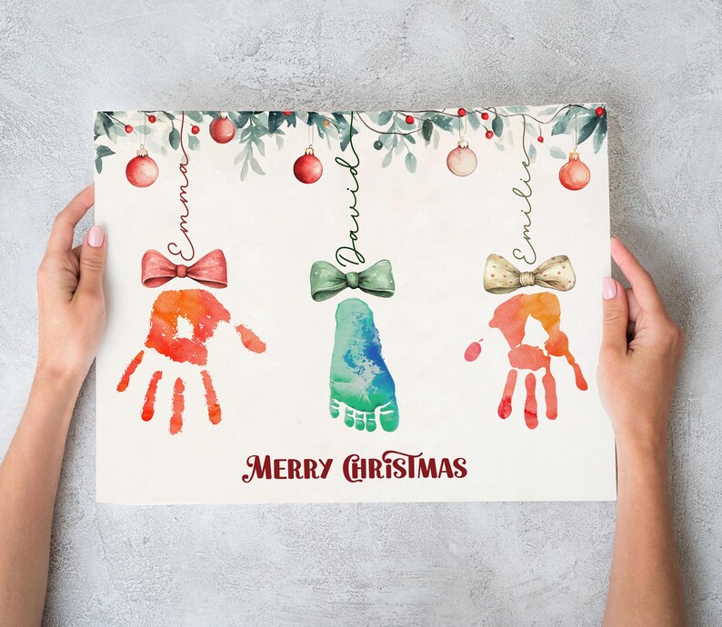 Personalized Christmas Handprint Art Ornament Gift for Mom, Grandma ...