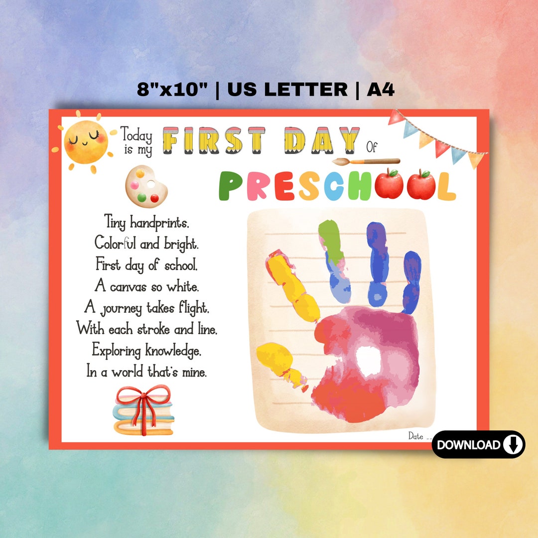 My First Day of Preschool Handprint Art. First Day of School Craft ...
