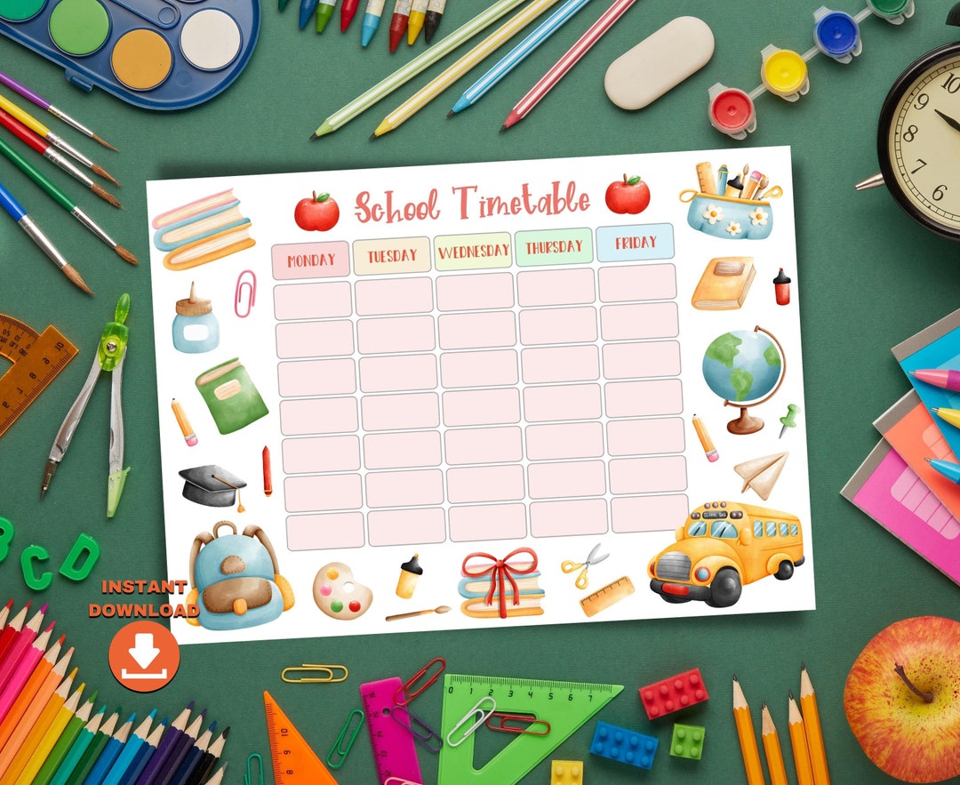 Printable School Timetable Instant Download. Back to School Gifts for ...