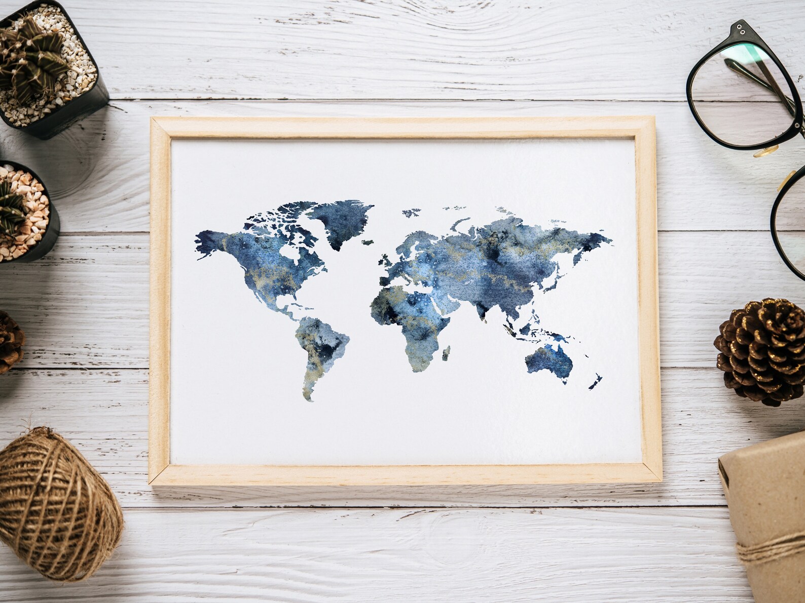 Instant Download Navy Blue and Gold World Map Print. Abstract - Etsy