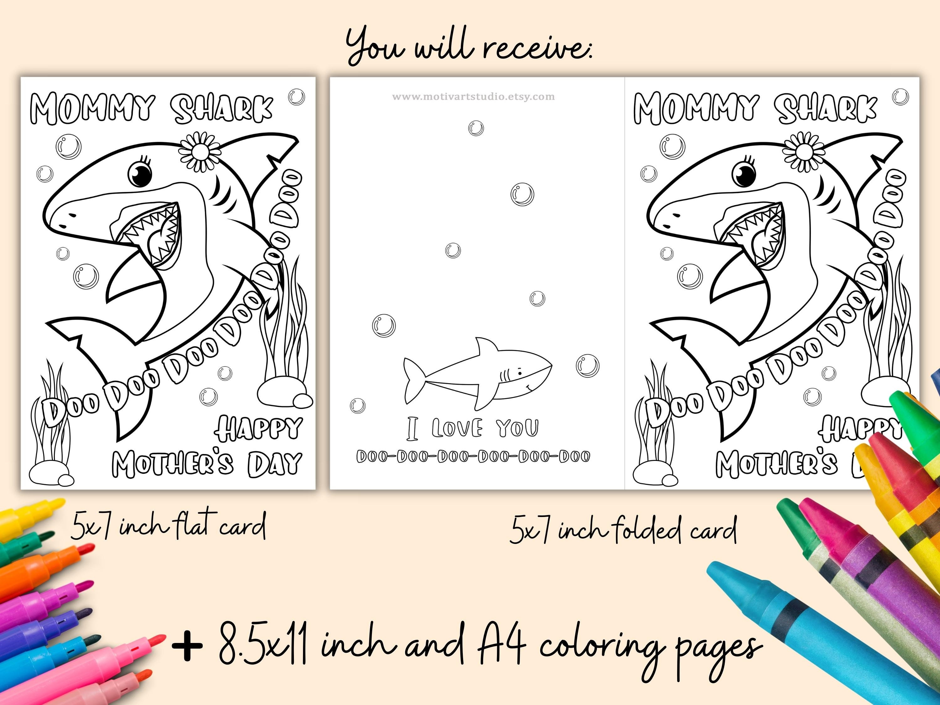 Mommy Shark Printable Mother's Day Coloring Card for Kids. - Etsy