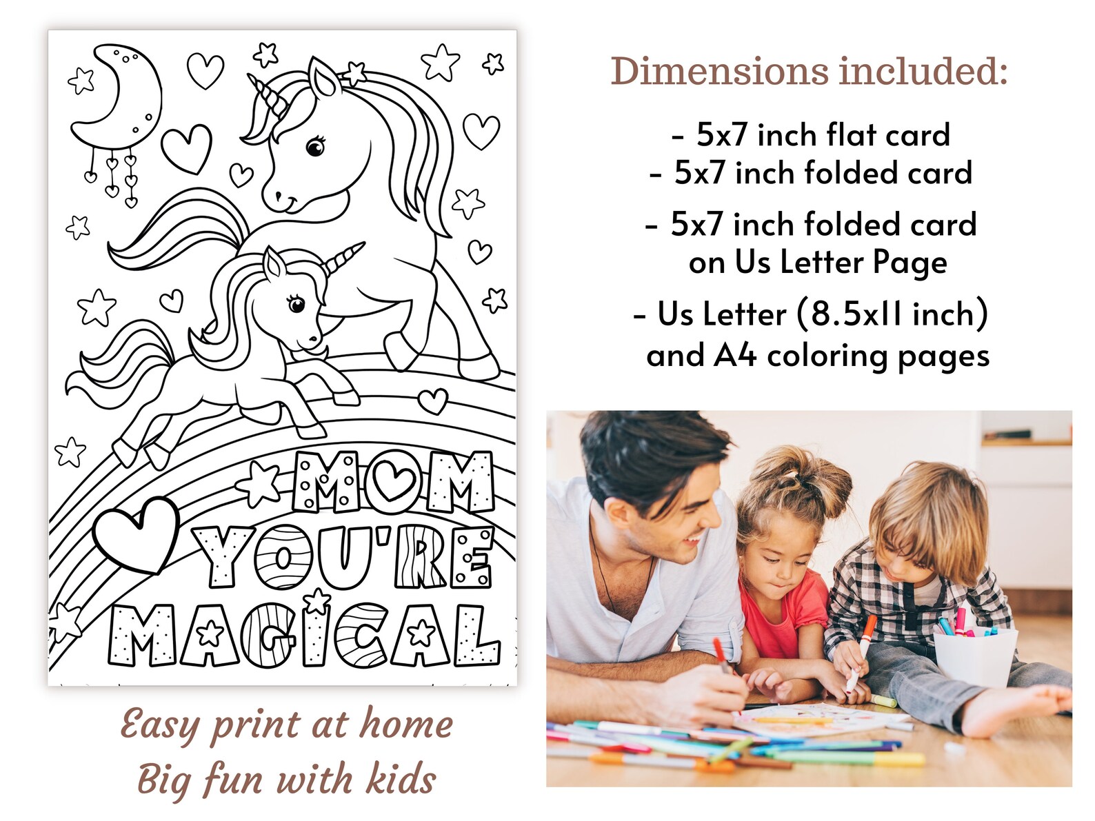 Printable Mothers Day or Birthday Coloring Card for Kids. Mom You're ...