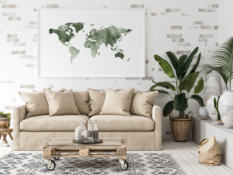 Printable World Map Home Decor Instant Download. Watercolor | Etsy