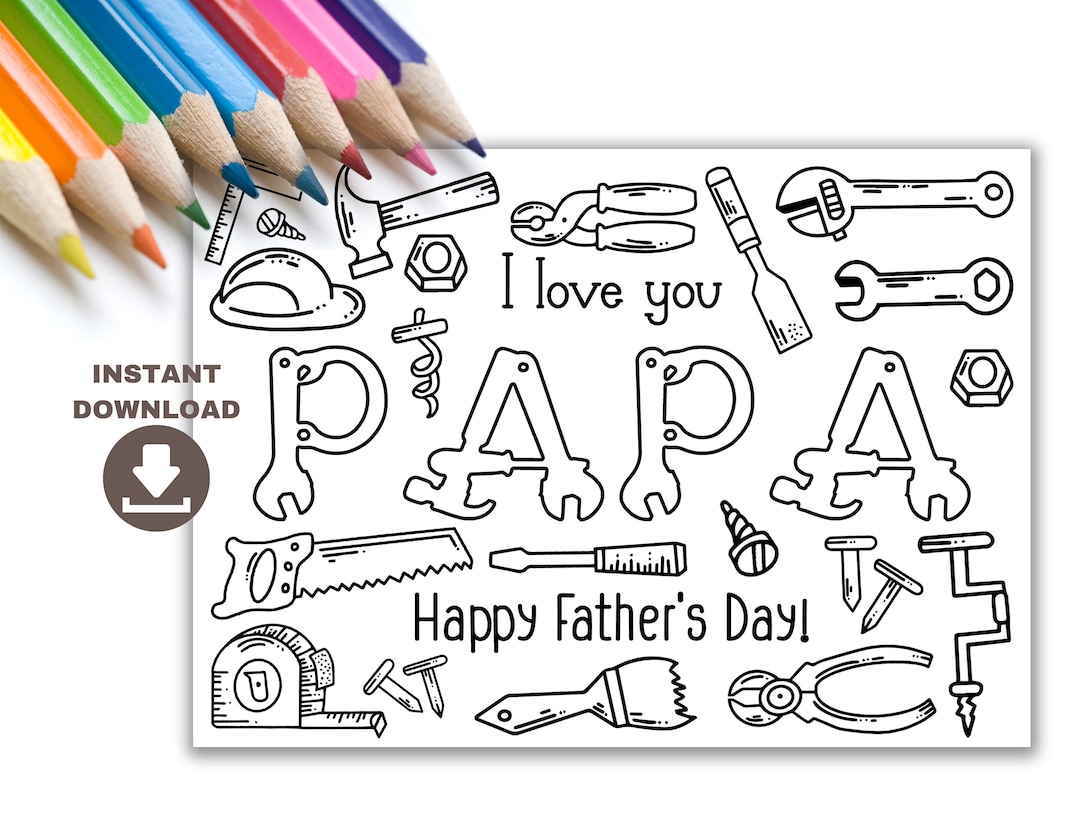 Papa Father's Day Coloring Card: Hand Tools Gift (digital Download) - Etsy