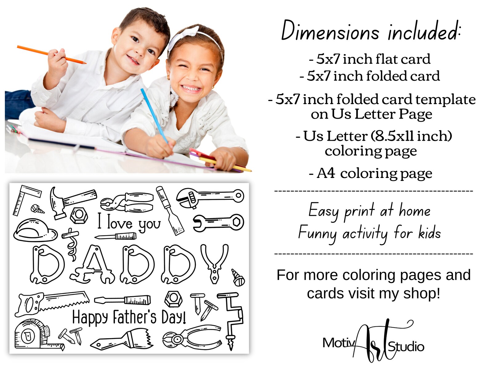 Kids Father's Day Coloring Card for Daddy With Funny Hand | Etsy