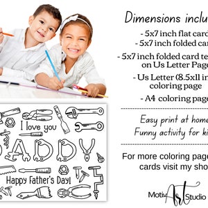 Kids Father's Day Coloring Card for Daddy With Funny Hand Tools ...