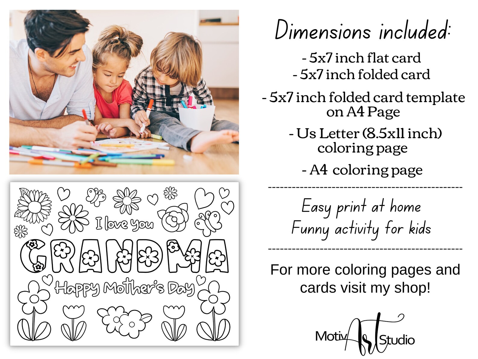 Printable Grandma Mothers Day Coloring Card for Kids. Mothers Day DIY ...