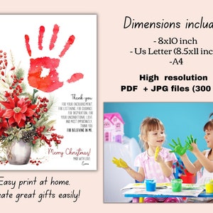 Teacher Christmas Gift Handprint Art Instant Download. Printable Thank ...