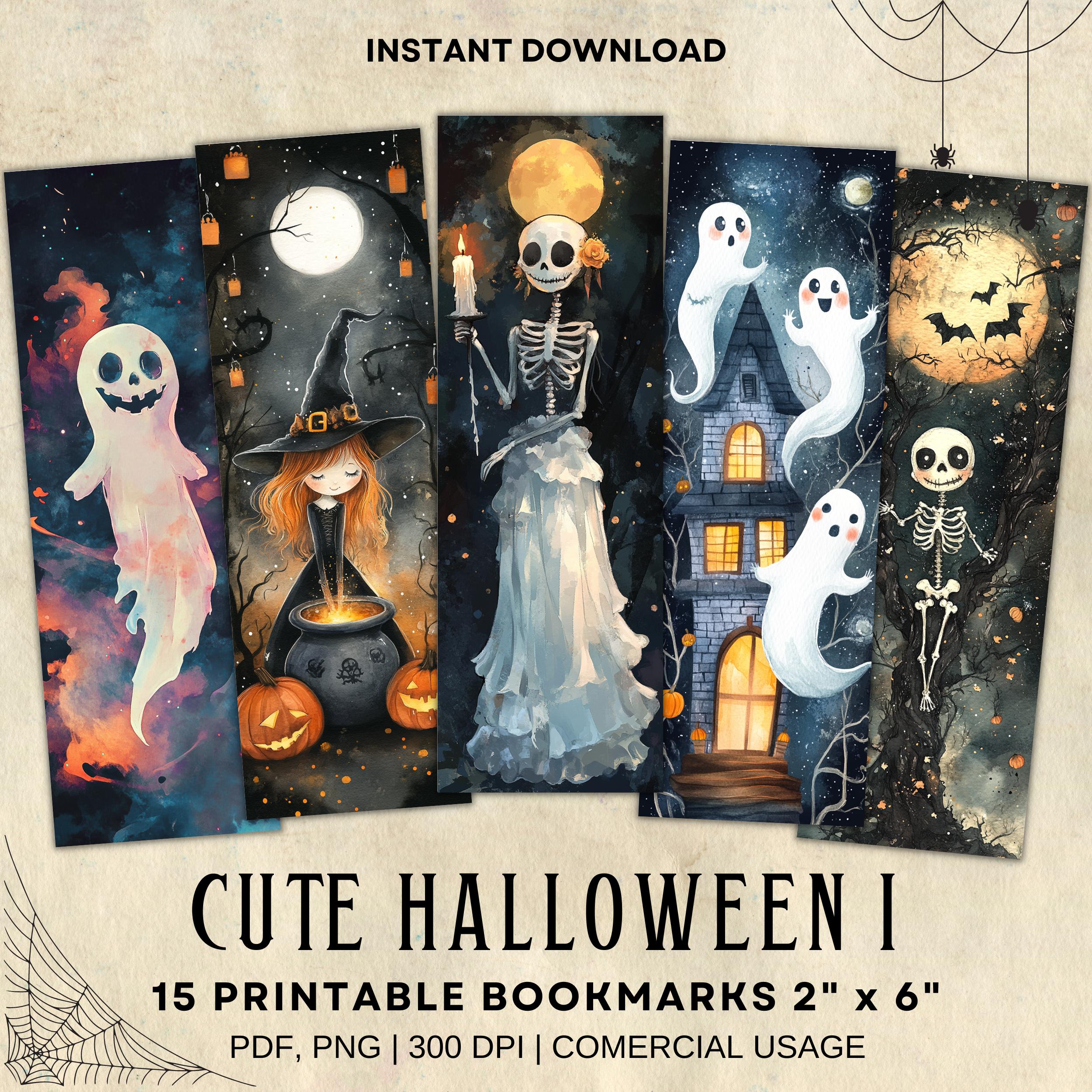 Cute Halloween Bookmarks Set, Watercolor Style (PDF & PNG) - Etsy
