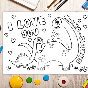 Dinosaur Birthday Coloring Card for Mom. Funny Mothers Day Card for ...