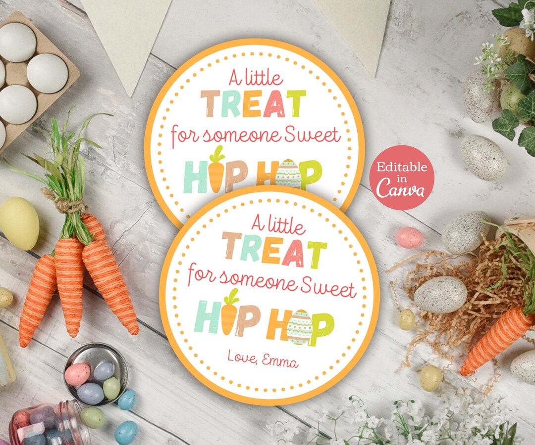 Printable Easter Treats Gift Tags Canva Template. Editable Circle ...