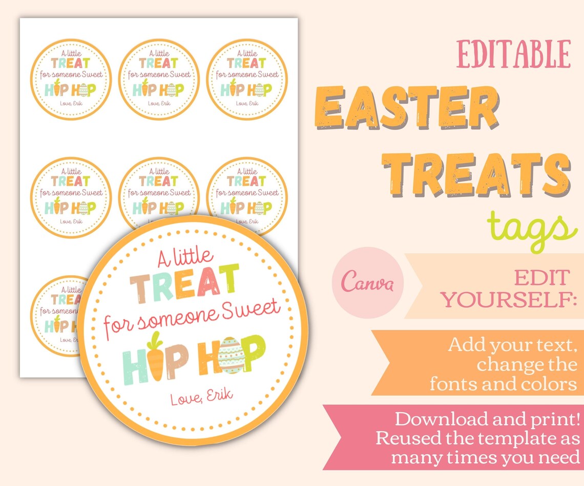 Printable Easter Treats Gift Tags Canva Template. Editable | Etsy