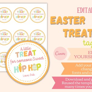 Printable Easter Treats Gift Tags Canva Template. Editable Circle ...