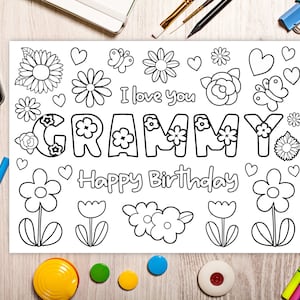 Printable Coloring Grammy Birthday Card From Grandkids. Instant ...