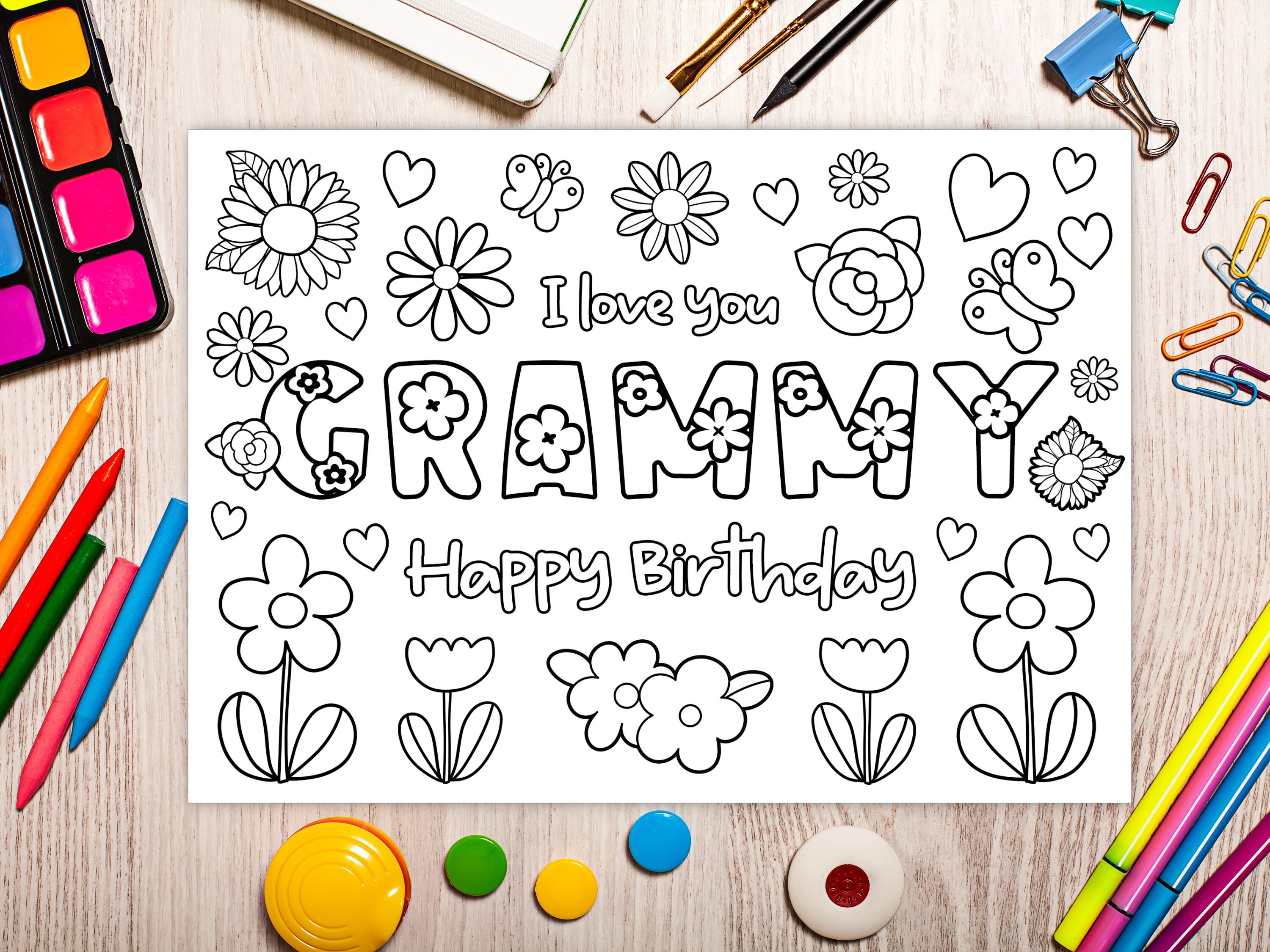 Coloring Grammy Birthday Card From Grandkids (digital Download) - Etsy