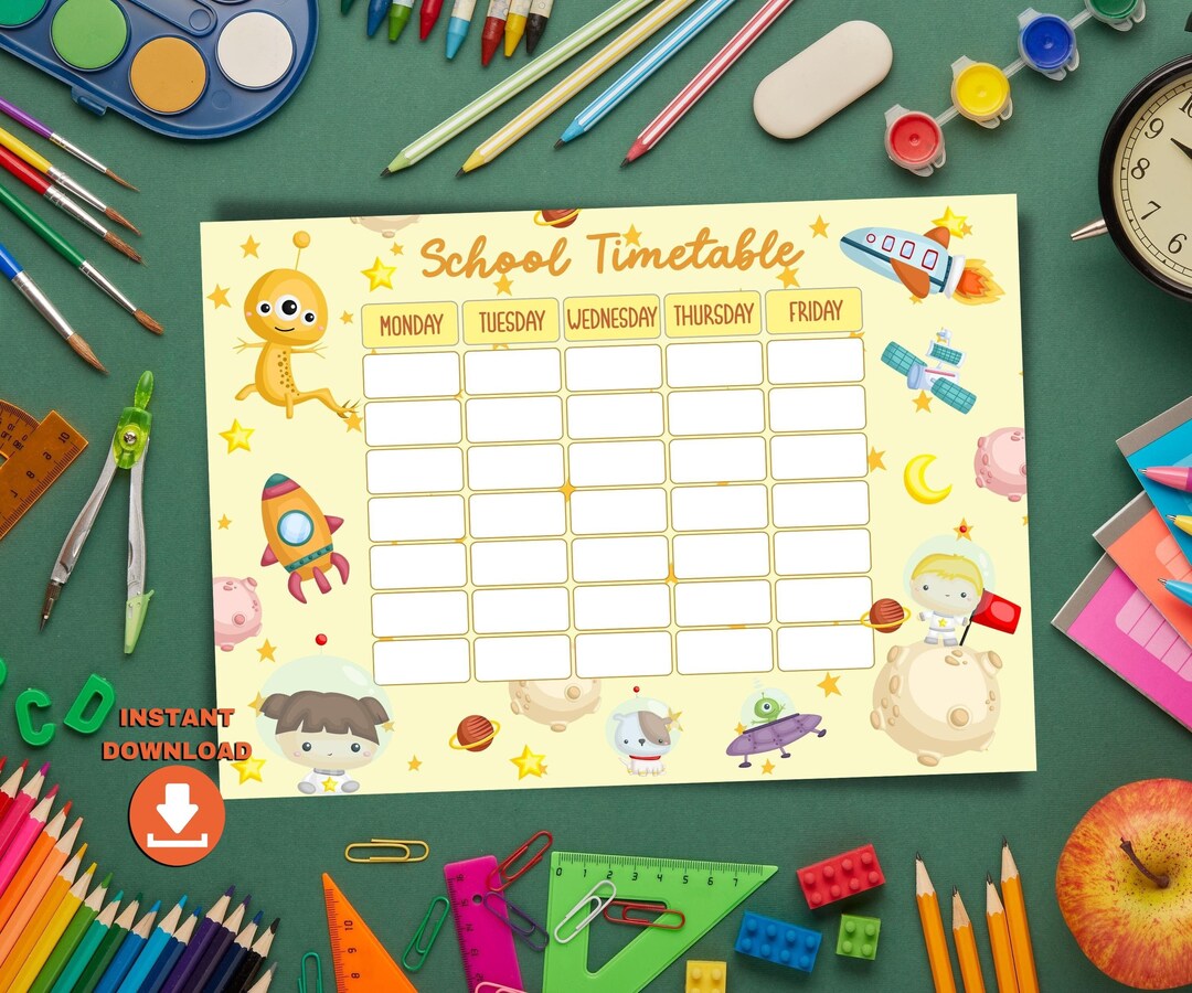 Space Theme School Timetable Instant Download. Printable Back to School ...