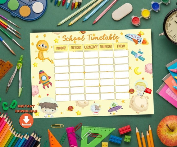 Space Theme School Timetable Instant Download. Printable Back - Etsy