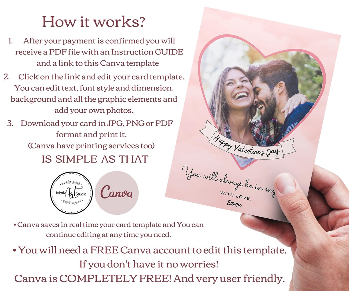 Editable Valentine Card Template. Printable Valentines Day | Etsy