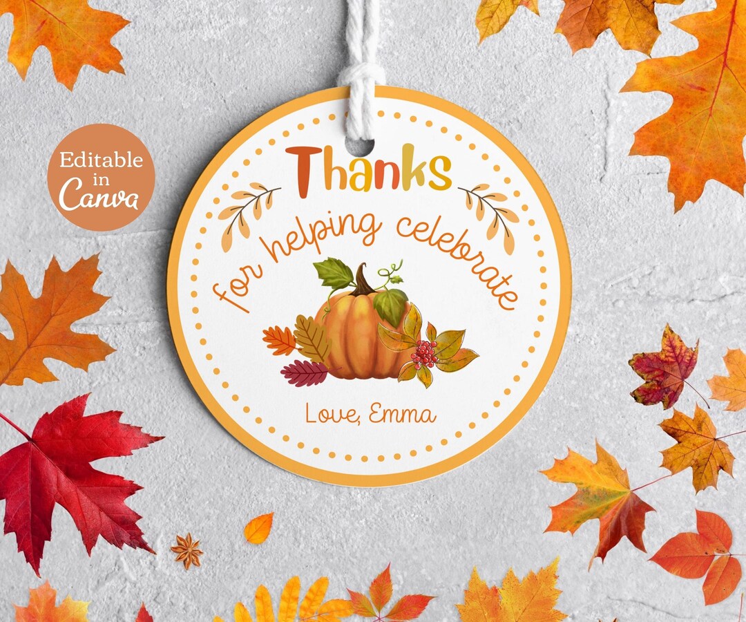 Editable Fall Birthday Party Thank You Tags Template. Printable Round ...