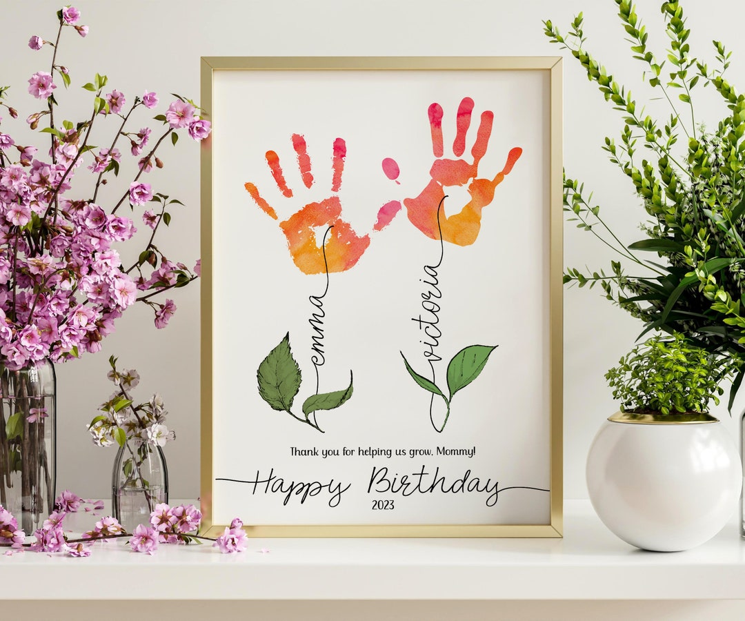 Personalized Mom Birthday Gift. Flower Handprint Art Gift From Kids. Printable Gift for Mom. Baby Keepsake Handprint Gifts Digital Download Etsy UK