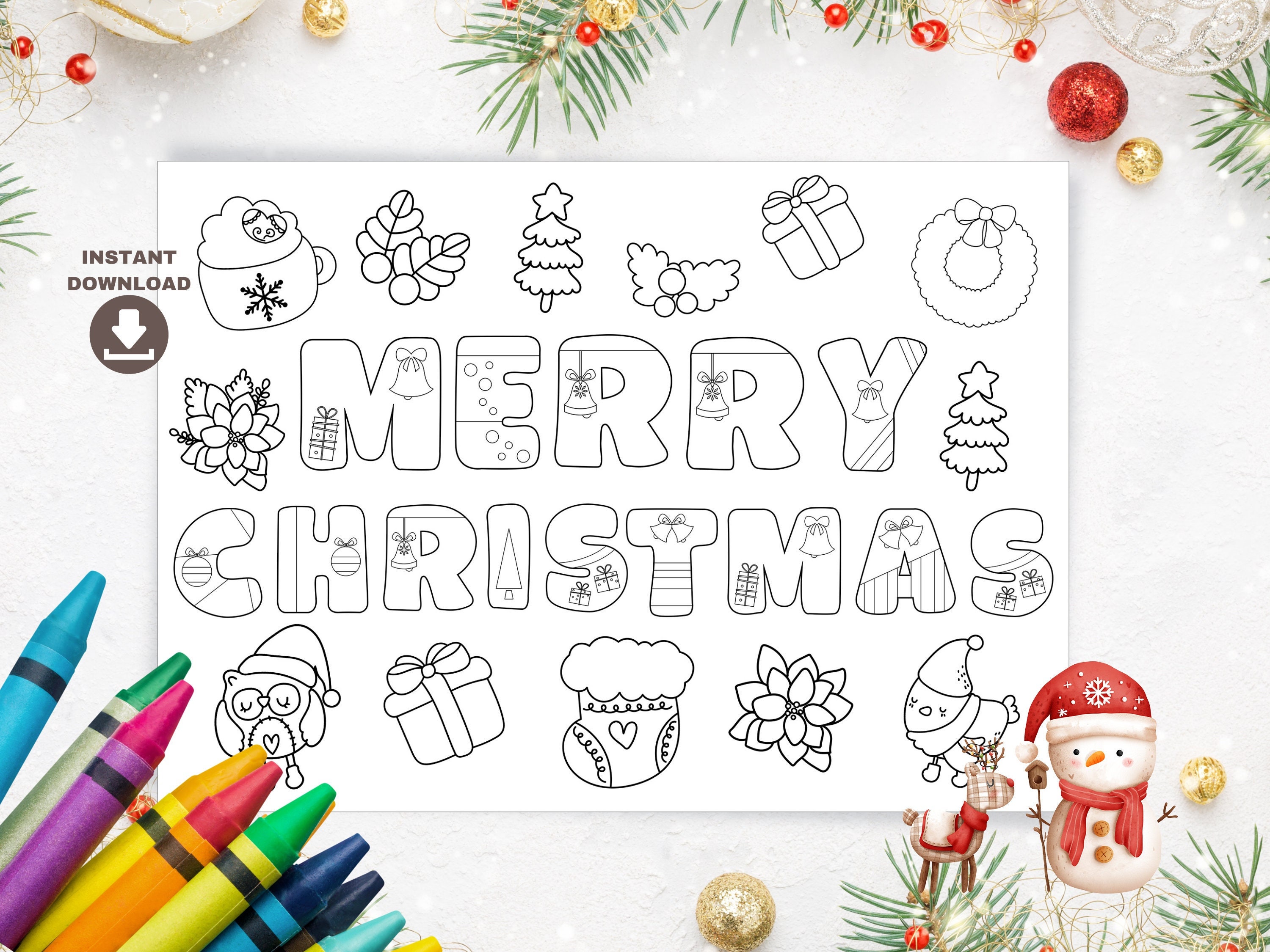 Merry Christmas Card Coloring Page