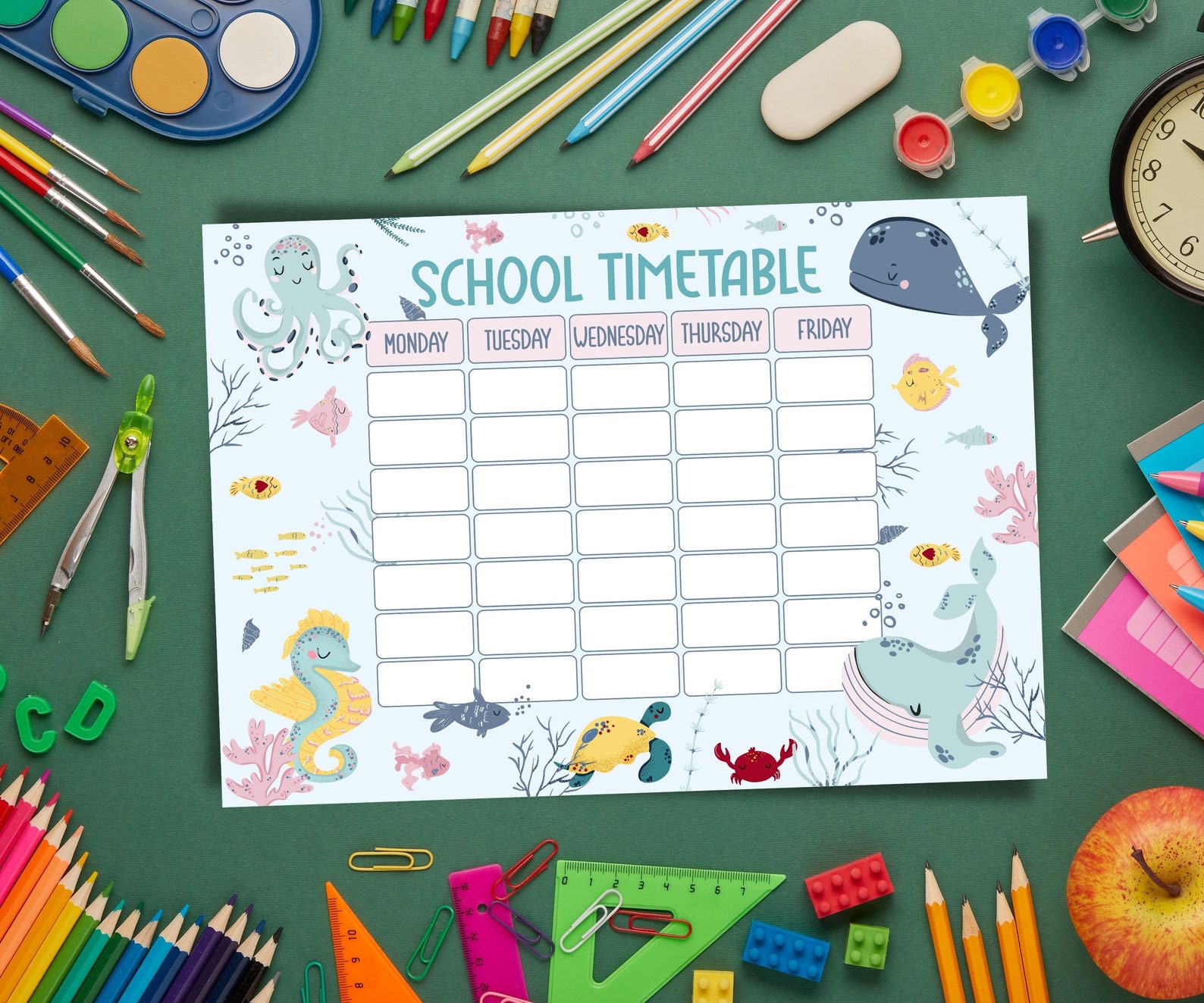 Ocean Theme School Timetable Instant Download. Printable Back - Etsy